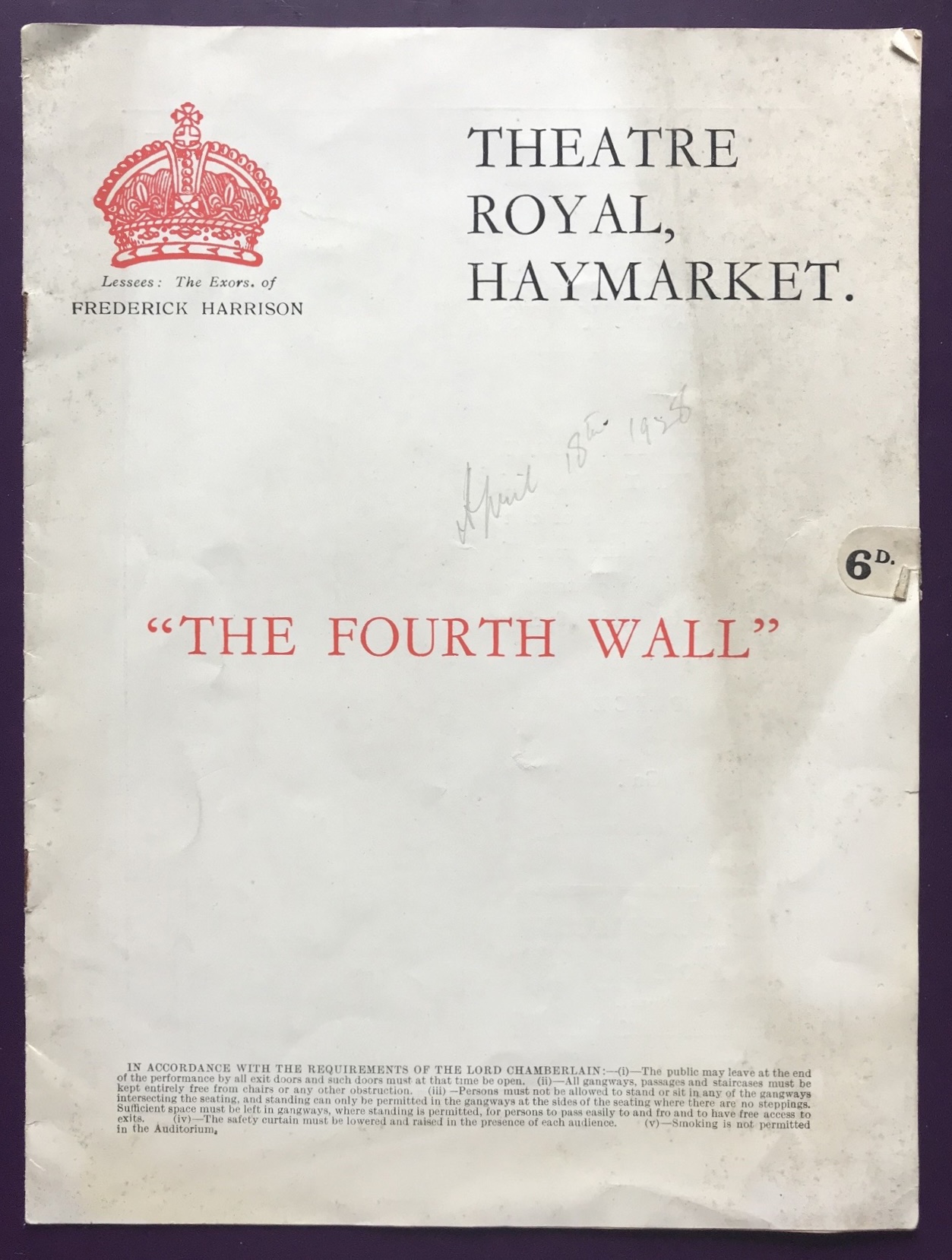 The Fourth Wall- April 1928 | Madeleine's Stage